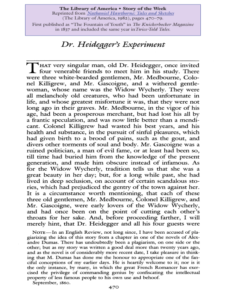 Dr. Heidegger's Experiment by Nathaniel Hawthorne