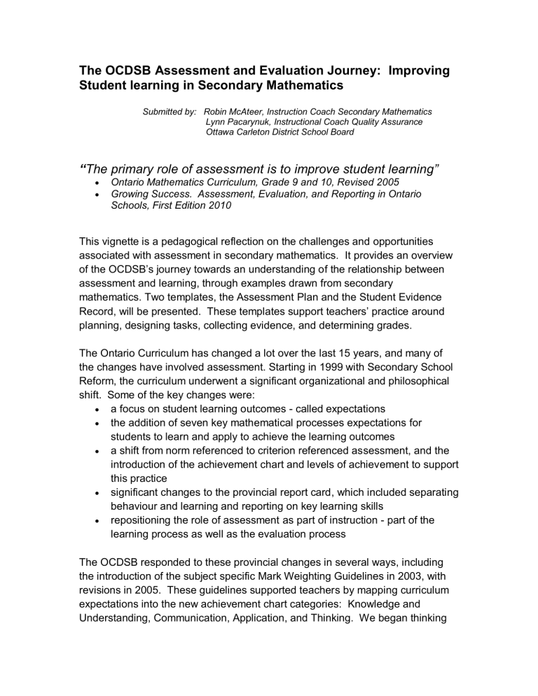 OCDSB Assessment in Secondary Math