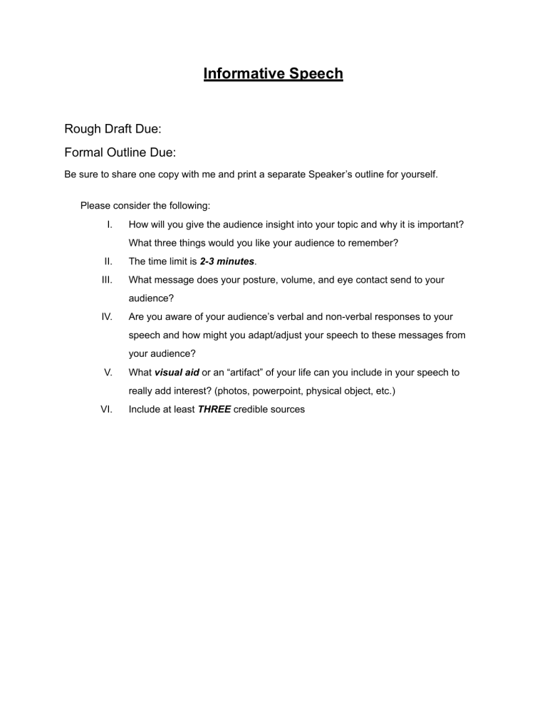 Informative Speech Outline
