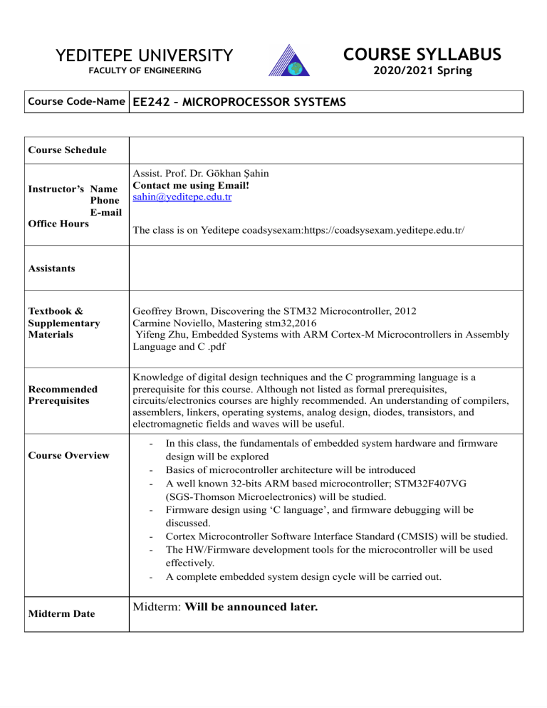 EE242 Microprocessor Systems Course Syllabus