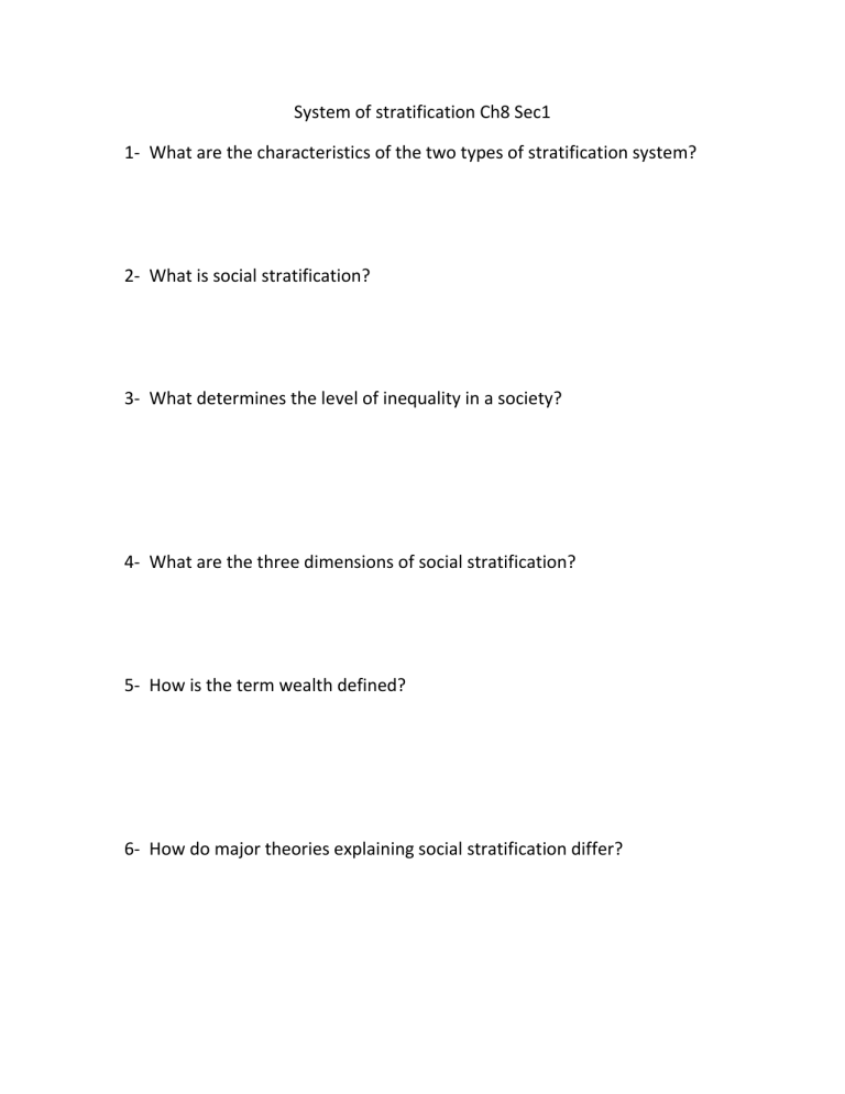 Social Stratification Worksheet: Theories & Dimensions