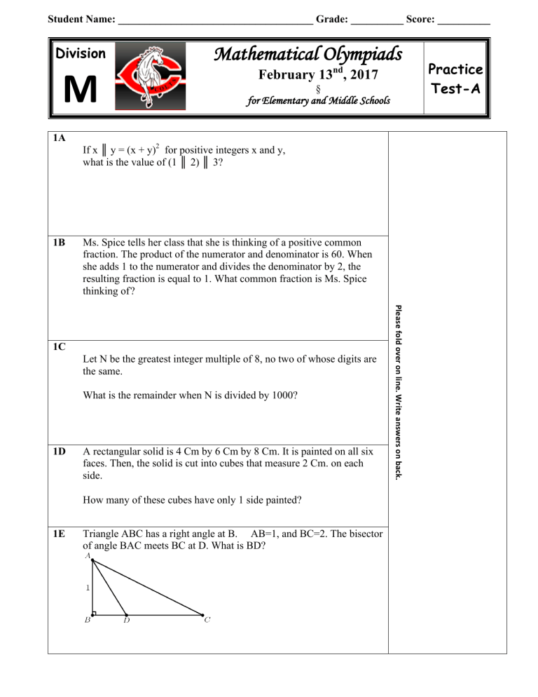 Math Olympiad Practice Test for Middle School