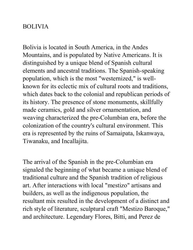 Bolivia Cultural History: Spanish & Indigenous Traditions