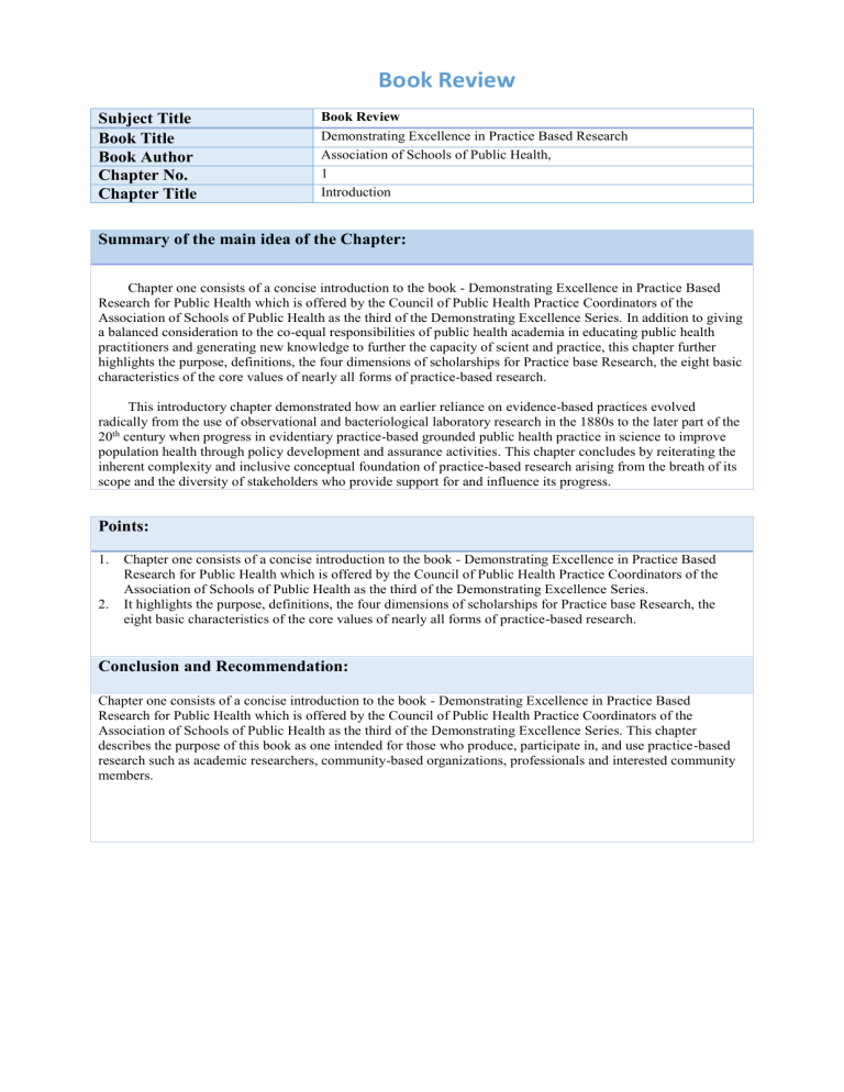 Book Review: Demonstrating Excellence in Practice Based Research