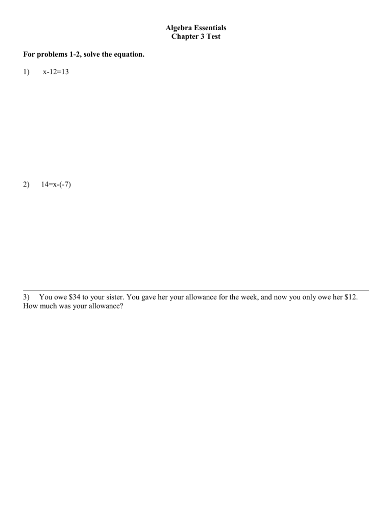 Algebra Essentials Chapter 3 Test