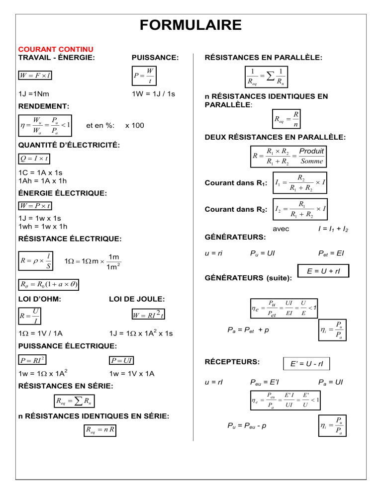 Formulaire d electrotechnique