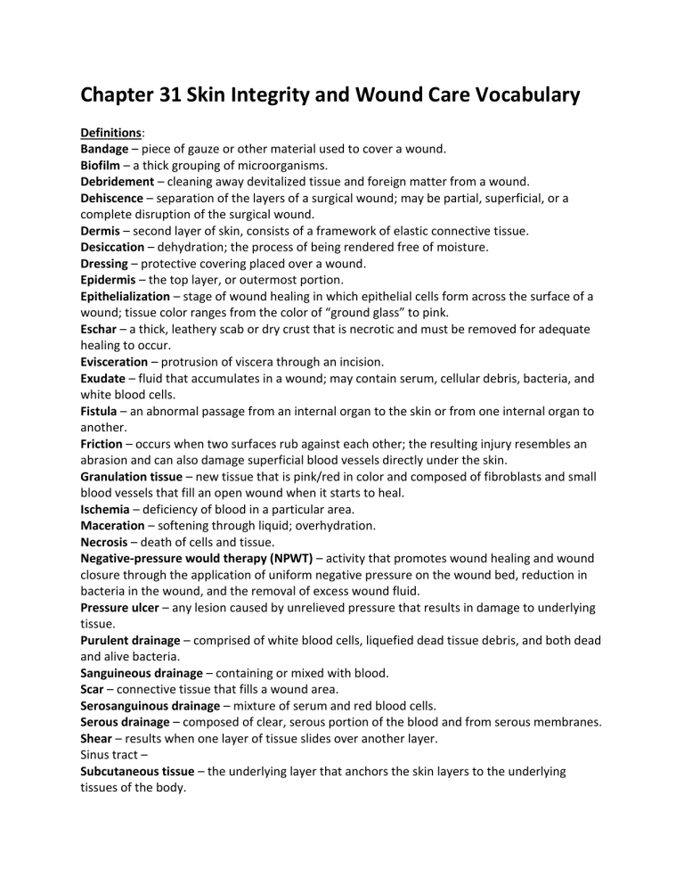 Skin Integrity & Wound Care Vocabulary | Definitions