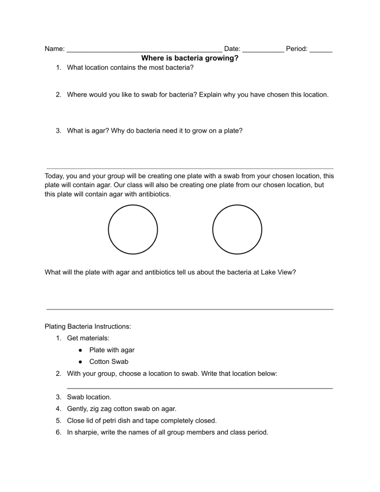 Bacteria Growth Worksheet: Agar & Antibiotics