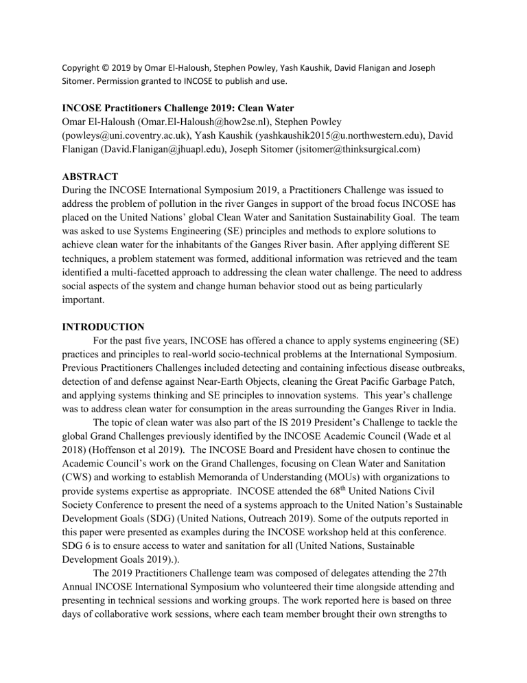 Ganges River Clean Water: Systems Engineering Approach