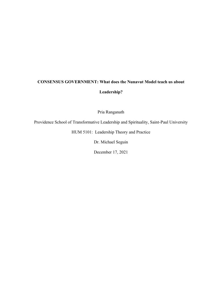 Nunavut Consensus Government: Leadership & Democracy