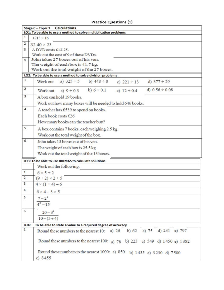 Math Practice Worksheet: Calculations & Rounding