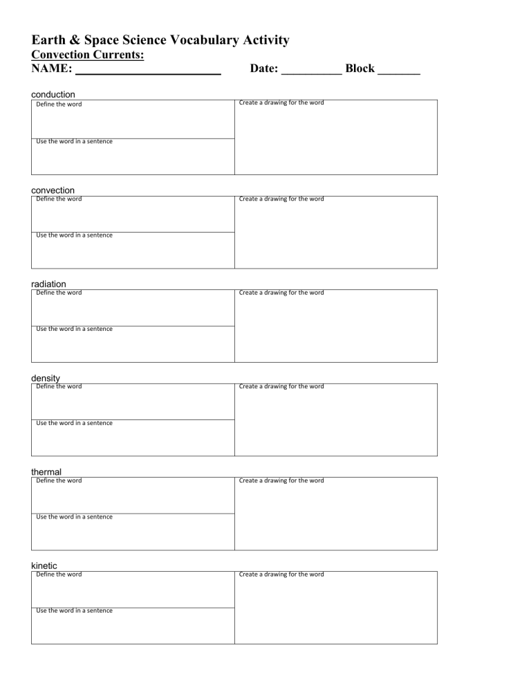 Earth & Space Science Vocabulary Worksheet
