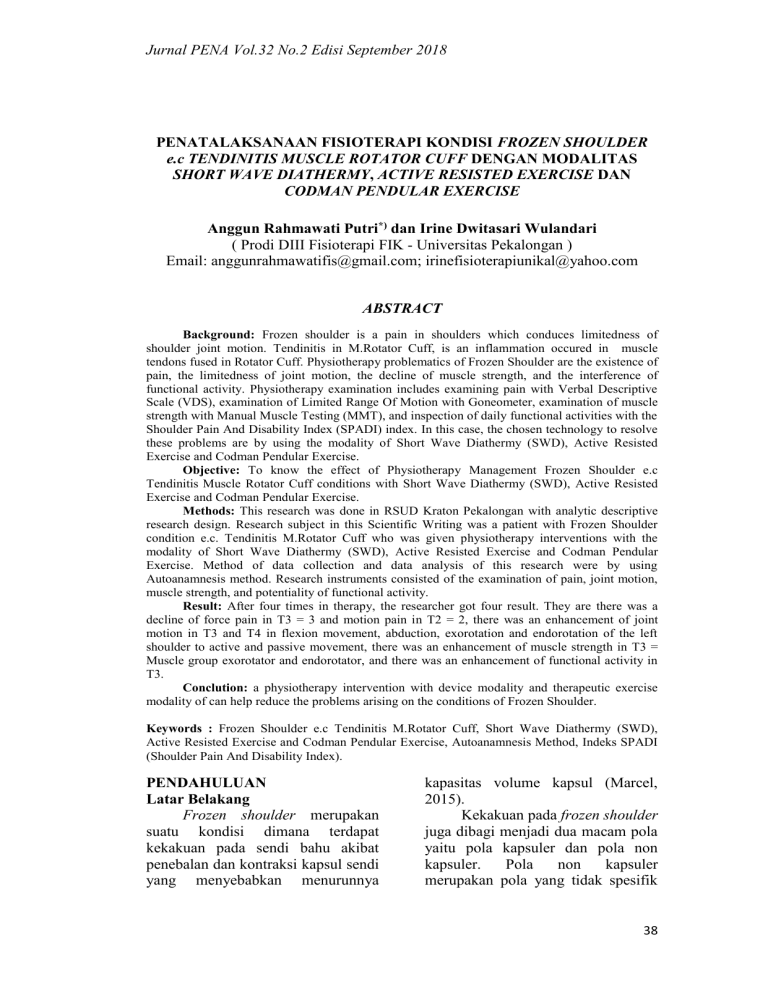 Fisioterapi Frozen Shoulder: SWD, Latihan Aktif, Codman