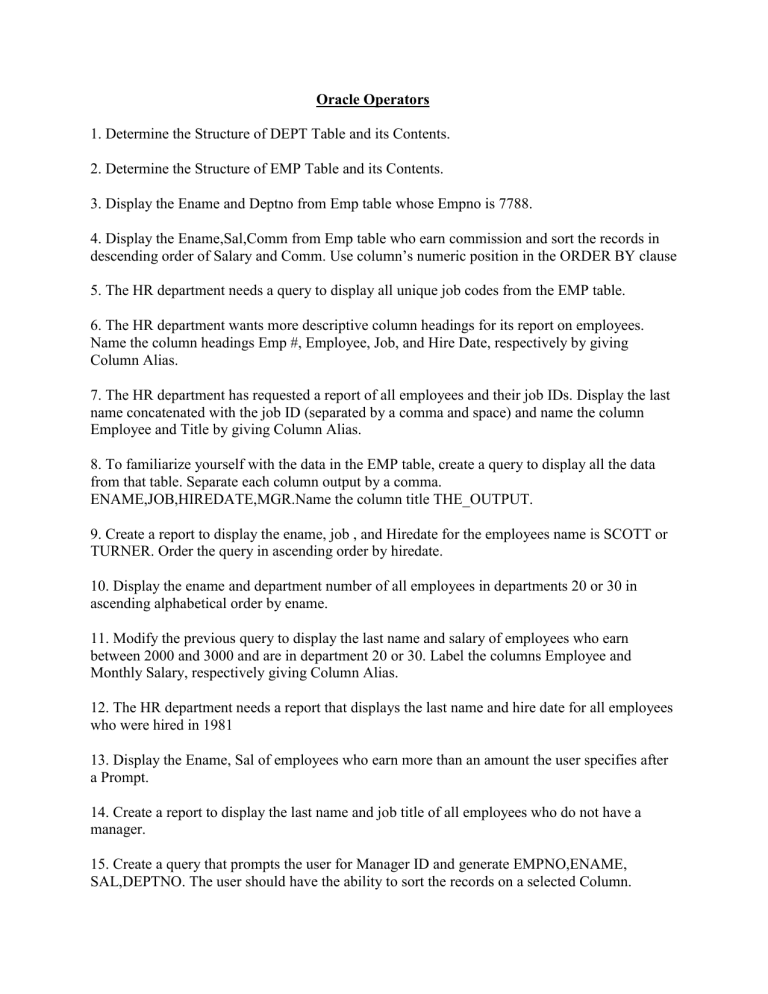 Oracle SQL Exercises: Querying Data