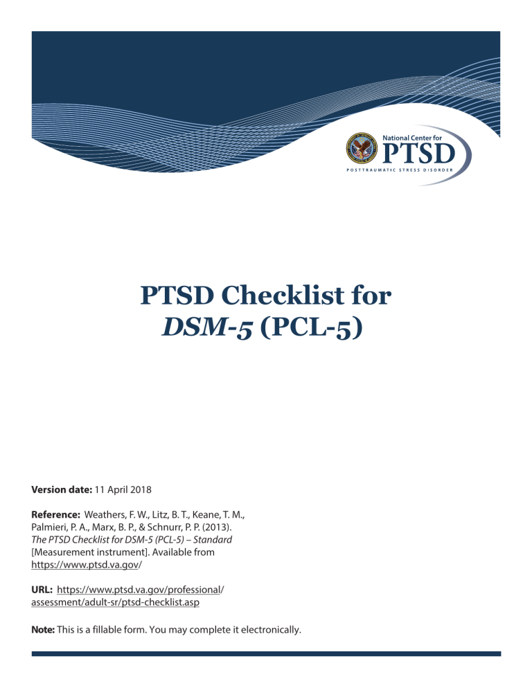PTSD Checklist (PCL-5): DSM-5 Assessment