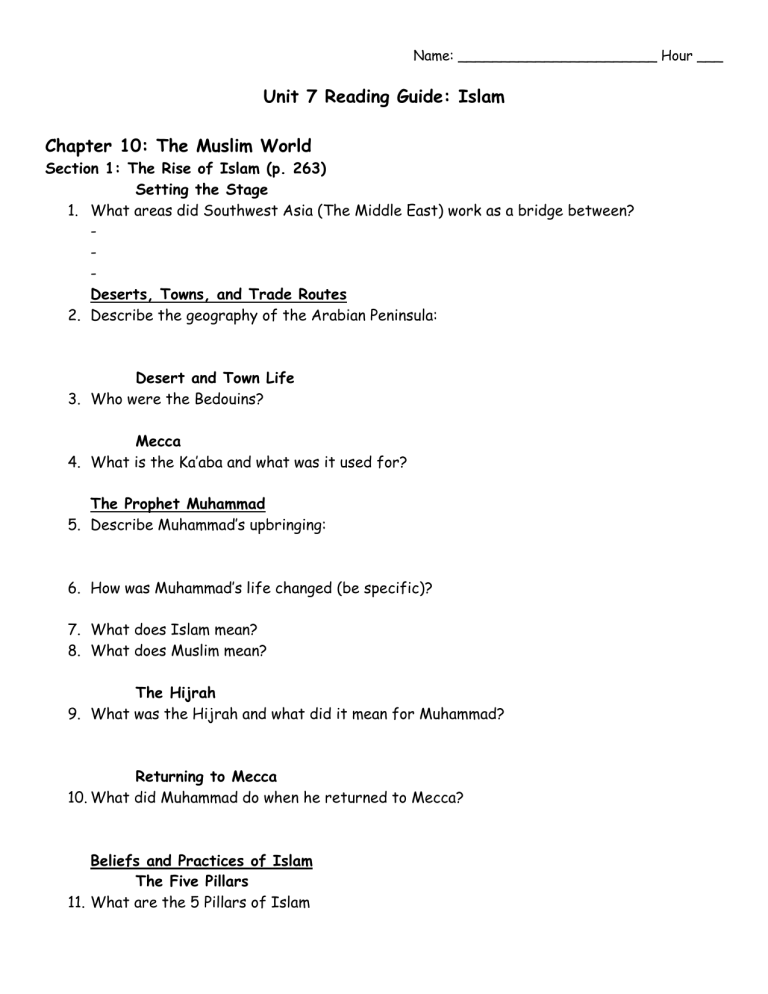 Islam Reading Guide: Rise, Expansion, and Culture