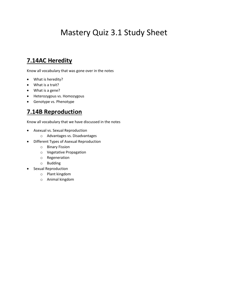 Mastery Quiz 3 Study Sheet