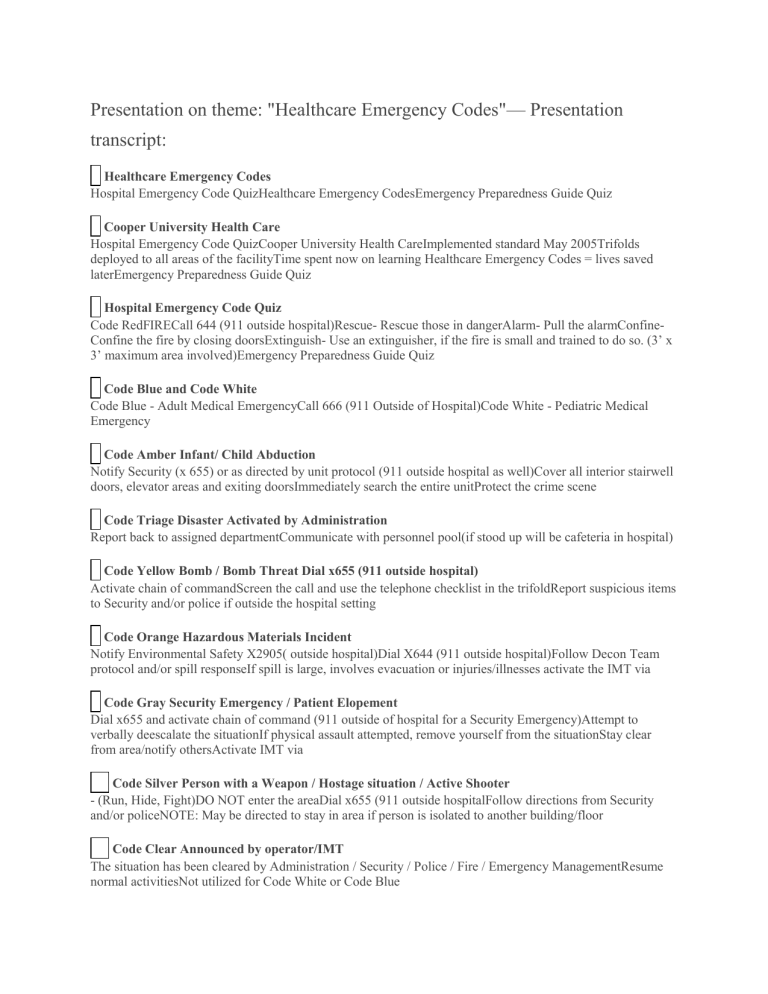 Healthcare Emergency Codes Presentation