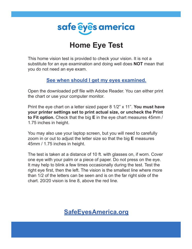 Home Eye Test Chart Instructions