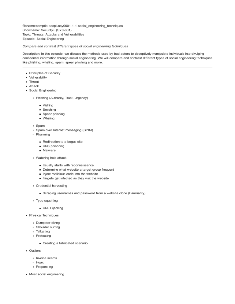 Comptia Sec+ Social Engineering Notes