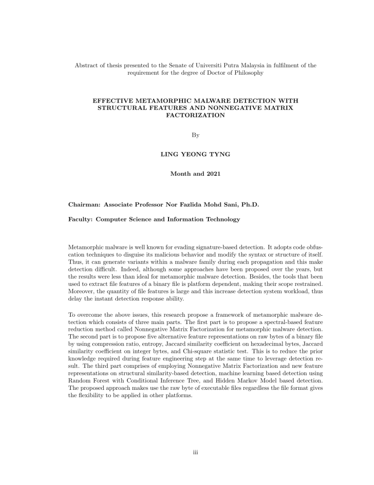 Metamorphic Malware Detection: Structural Features & NMF