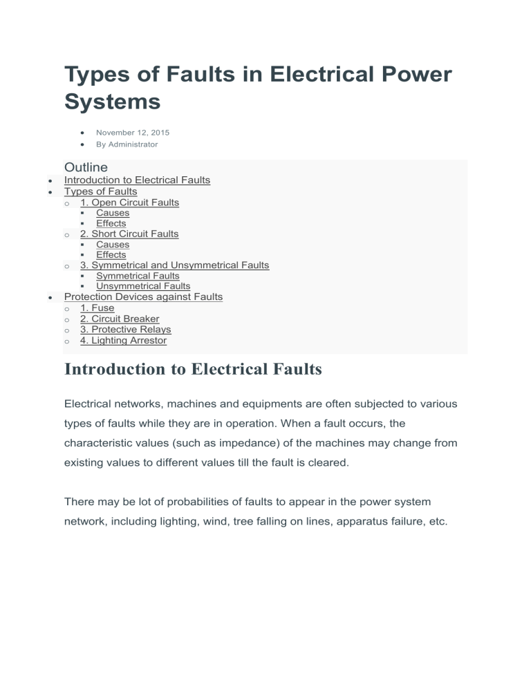 Electrical Power System Faults: Types & Protection