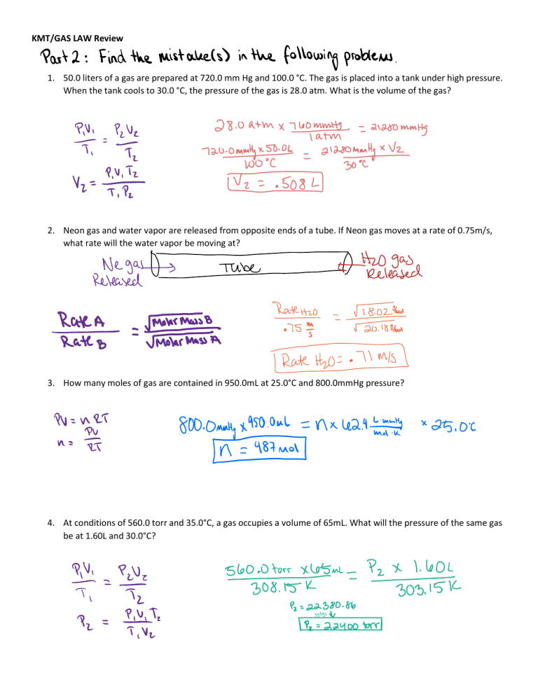 KMT & Gas Law Review Worksheet