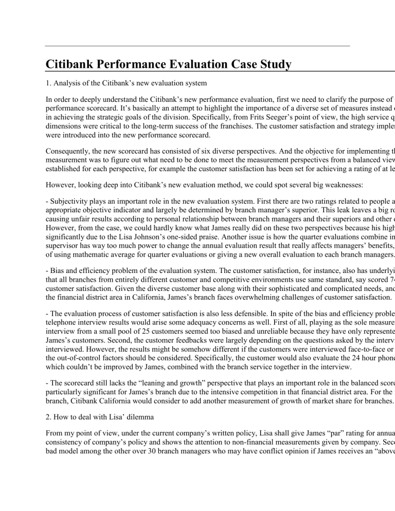 Citibank Performance Evaluation Case Study