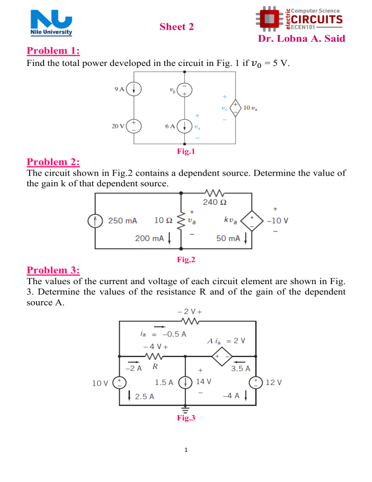 Circuit Analysis Problems: Electrical Engineering Worksheet