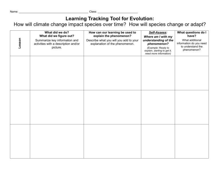Evolution Learning Tracker: Climate Change & Species Adaptation