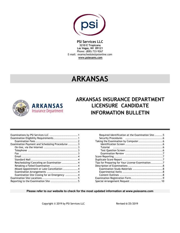 Arkansas Insurance License Exam Guide by PSI Services