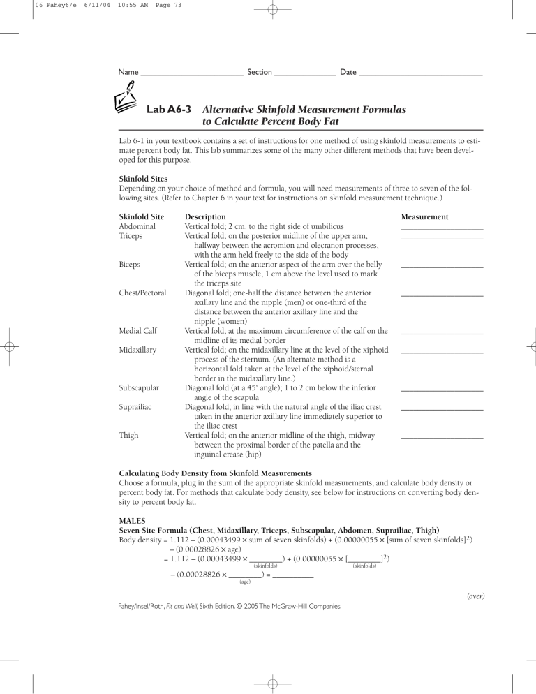 Skinfold Measurement Formulas: Body Fat Calculation