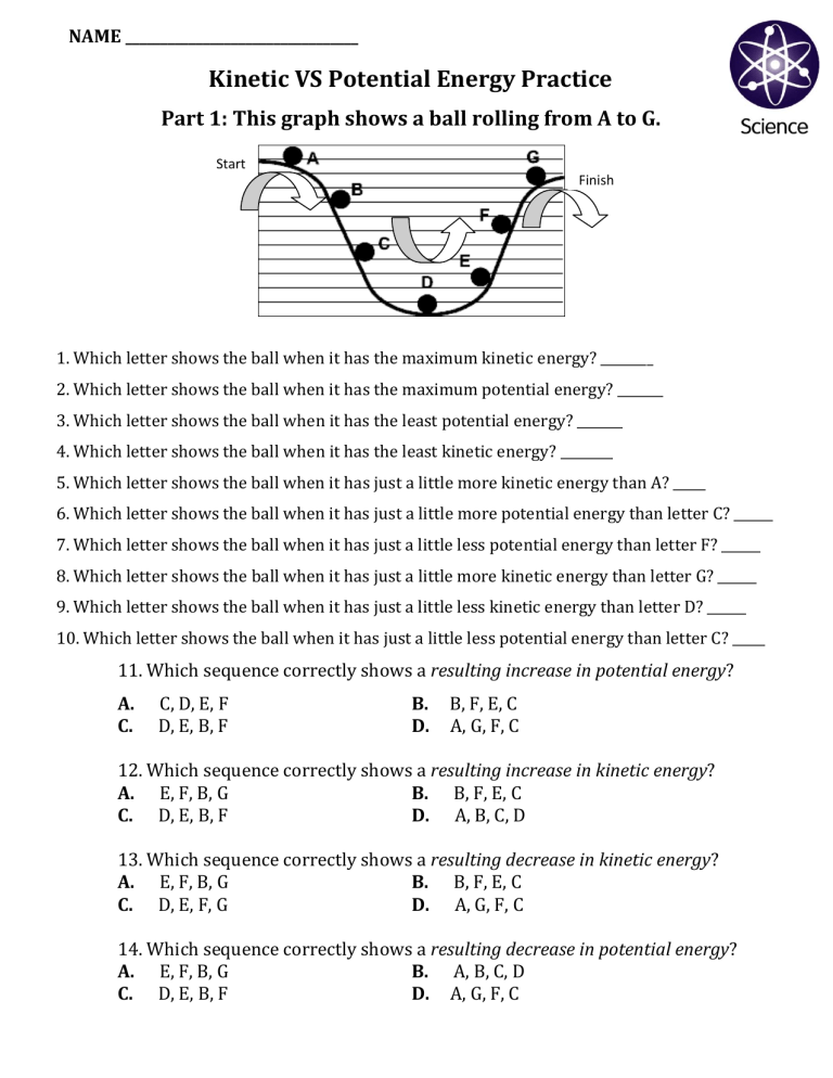 Kinetic & Potential Energy Practice Worksheet