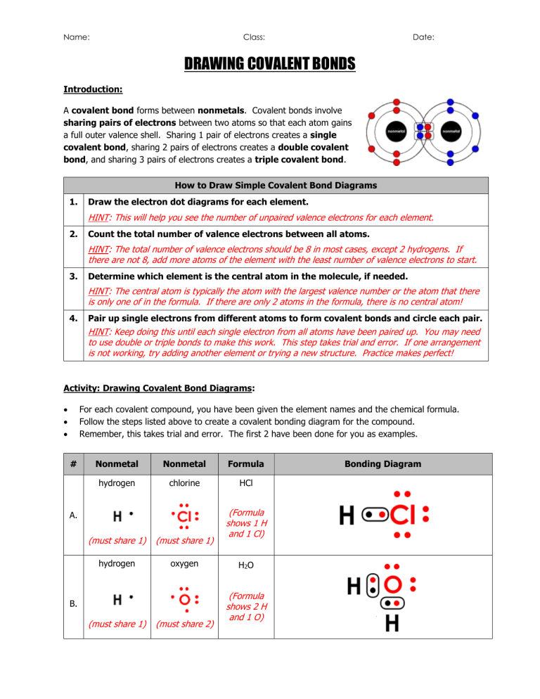 Covalent Bonding Diagrams Worksheet: Chemistry