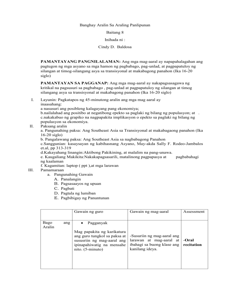 Grade 8 Araling Panlipunan Lesson Plan: Southeast Asia