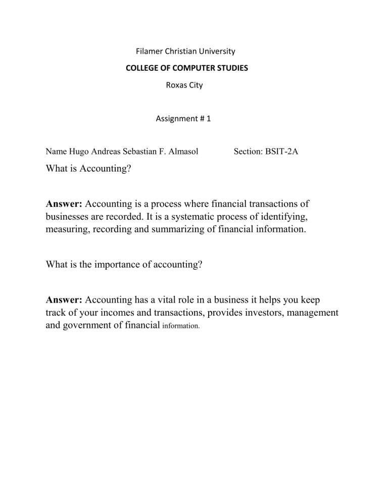 Accounting 1st Assignment