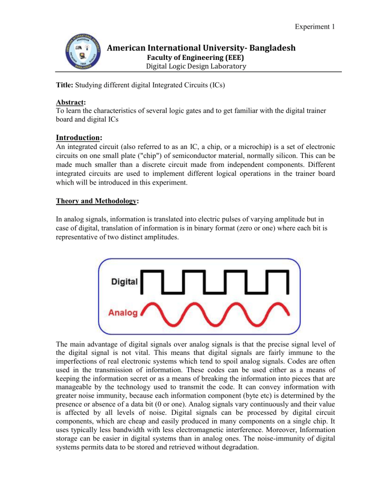 Digital Logic Design Lab Manual: ICs and Logic Gates