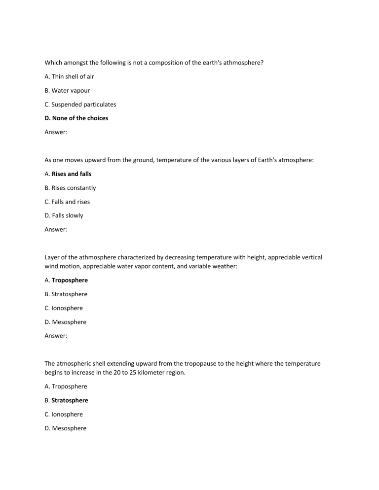 Earth's Atmosphere: Exam Questions and Answers