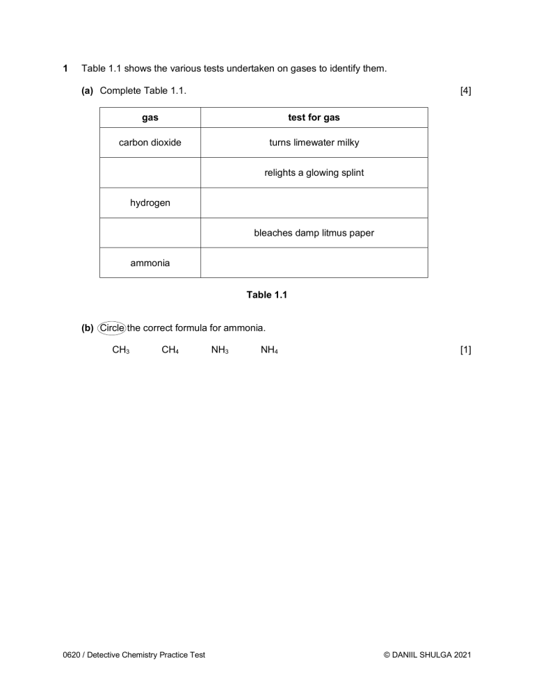 Chemistry Practice Test: Gas, Chromatography, Cations