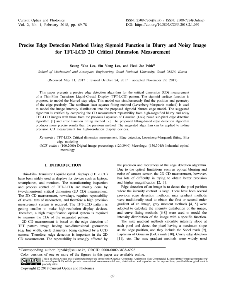 Precise Edge Detection Method Using Sigmoid Function In Blurry And Noisy Image For Tft Lcd 2d