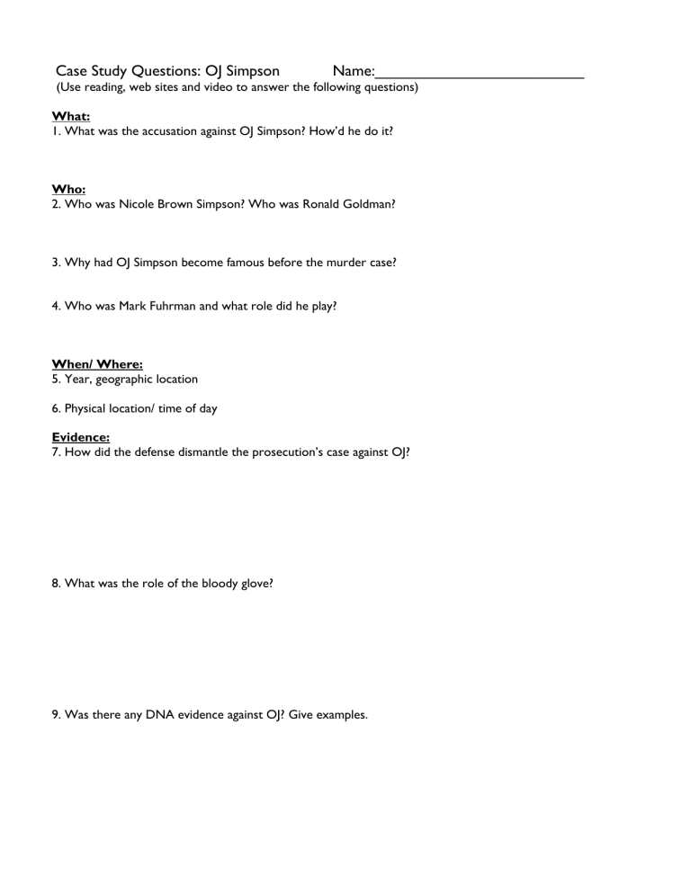 OJ Simpson Case Study Questions