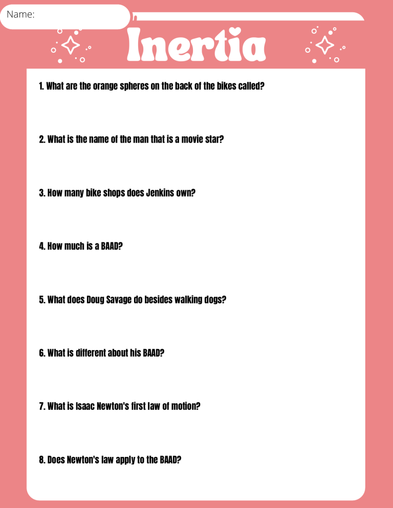 Inertia Worksheet: Newton's First Law of Motion