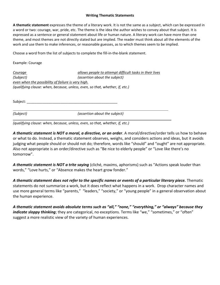 Writing Thematic Statements 1 