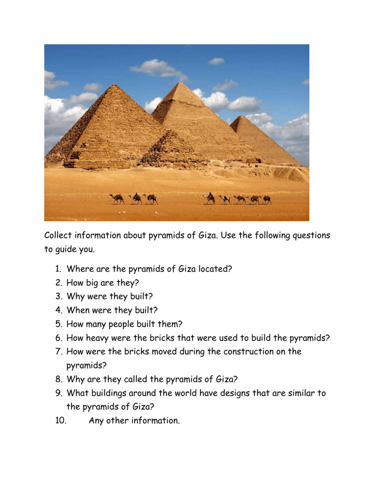 Pyramids of Giza: Facts & Questions Worksheet