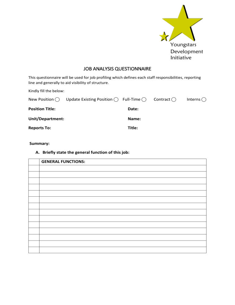 Job Analysis Questionnaire for Staff Development
