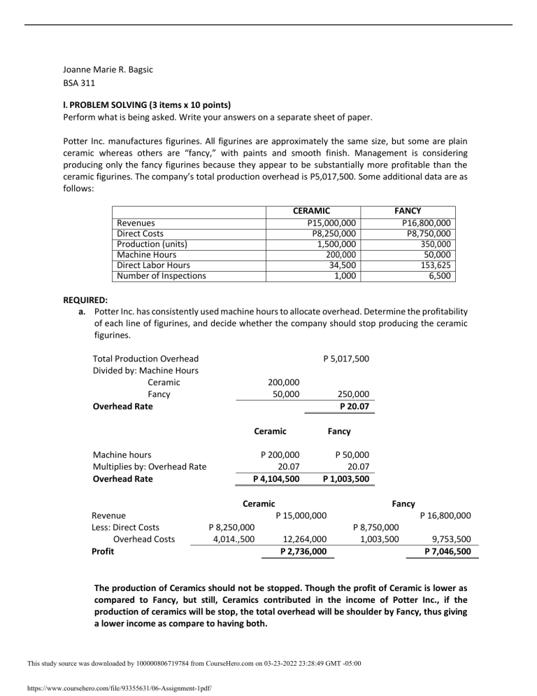 Cost Accounting: Overhead Allocation & Profitability Analysis