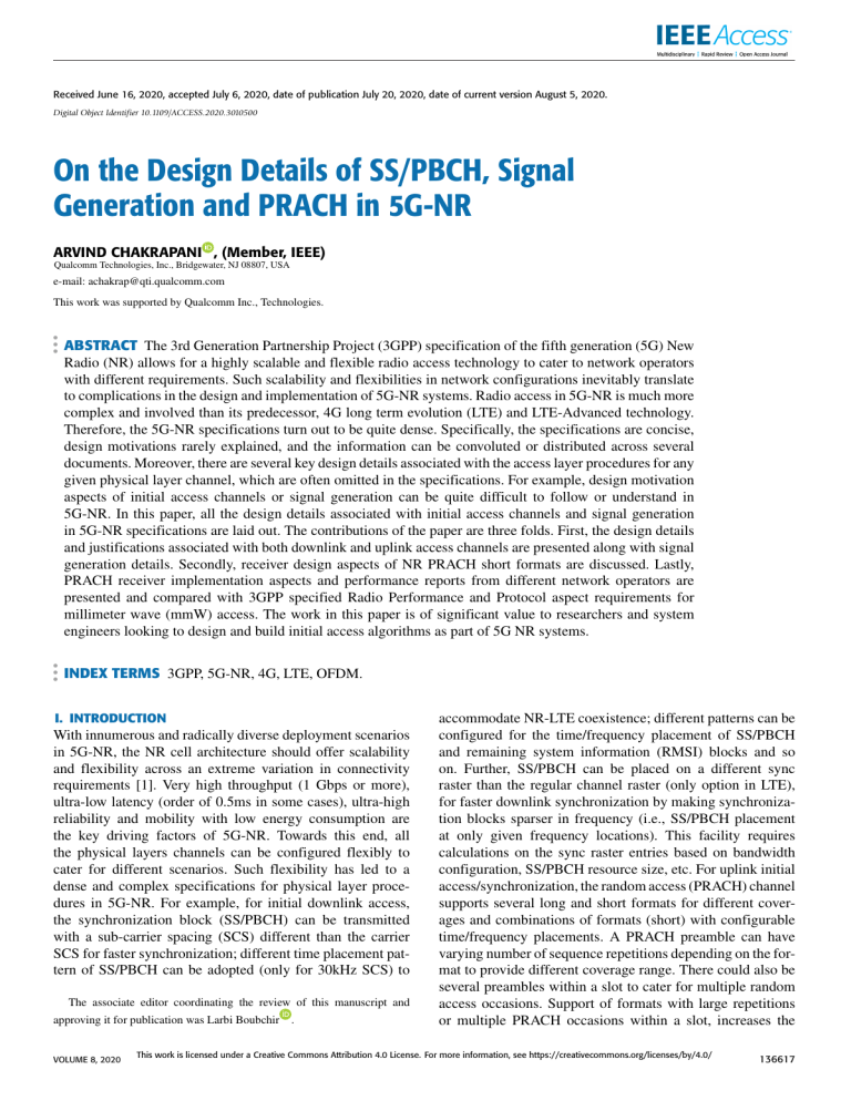 5G-NR SS/PBCH, Signal Generation, and PRACH Design Details