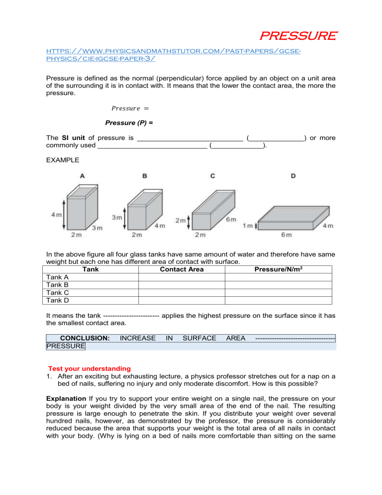 PRESSURE NOTES AND CLASS WORK