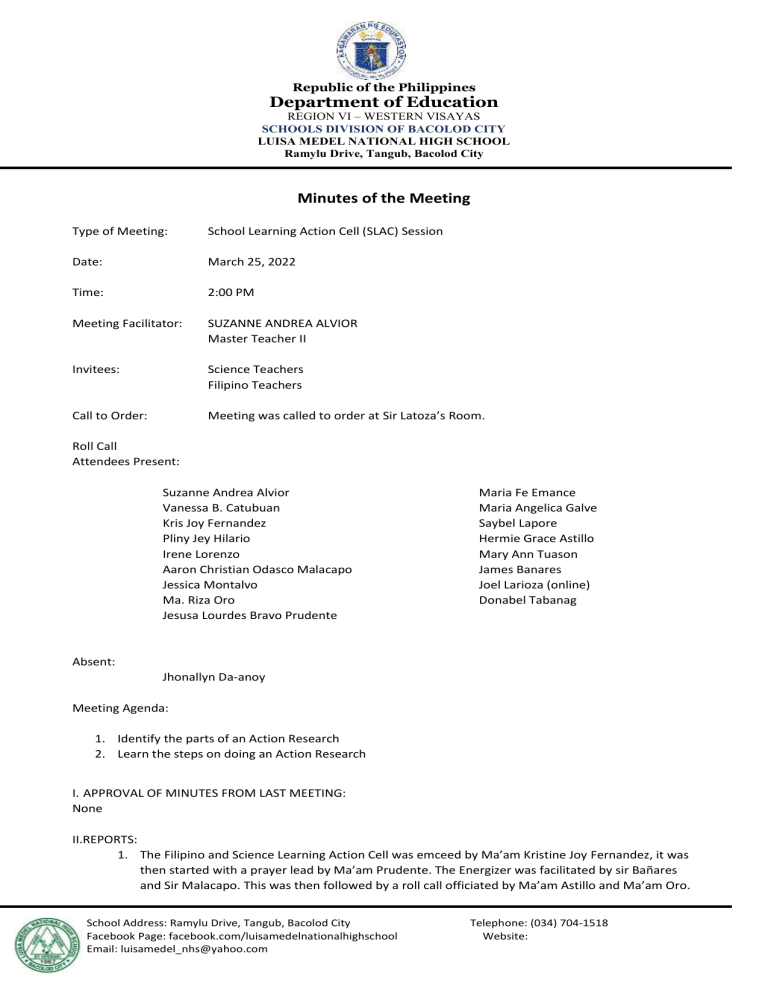 SLAC Meeting Minutes: Action Research & Teacher Development