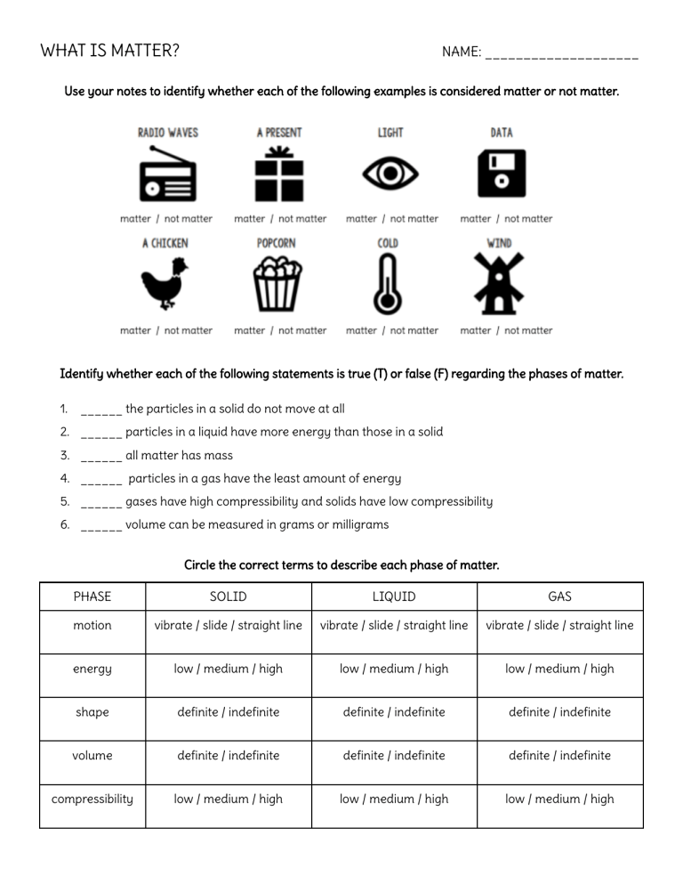 What is Matter? Worksheet
